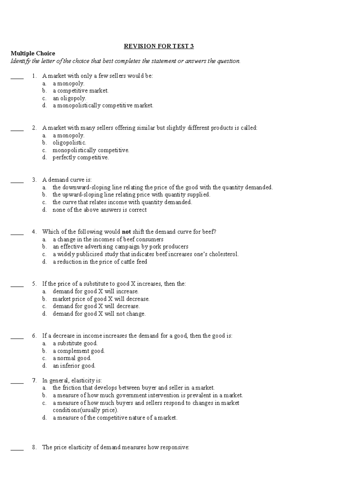 Revision Questions and Answers for Test 3 - REVISION FOR TEST 3 ...