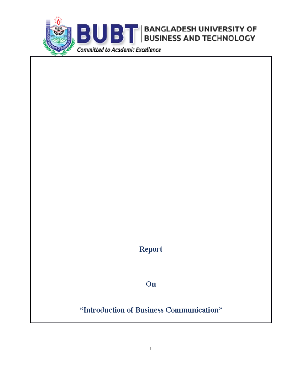 report on Business Communication - Report On “Introduction of Business ...