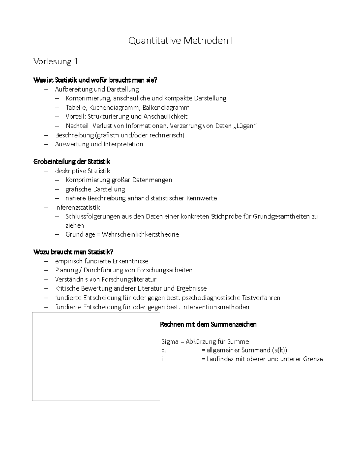 Zusammenfassung - Quantitative Methoden I Vorlesung 1 Was ist Statistik ...