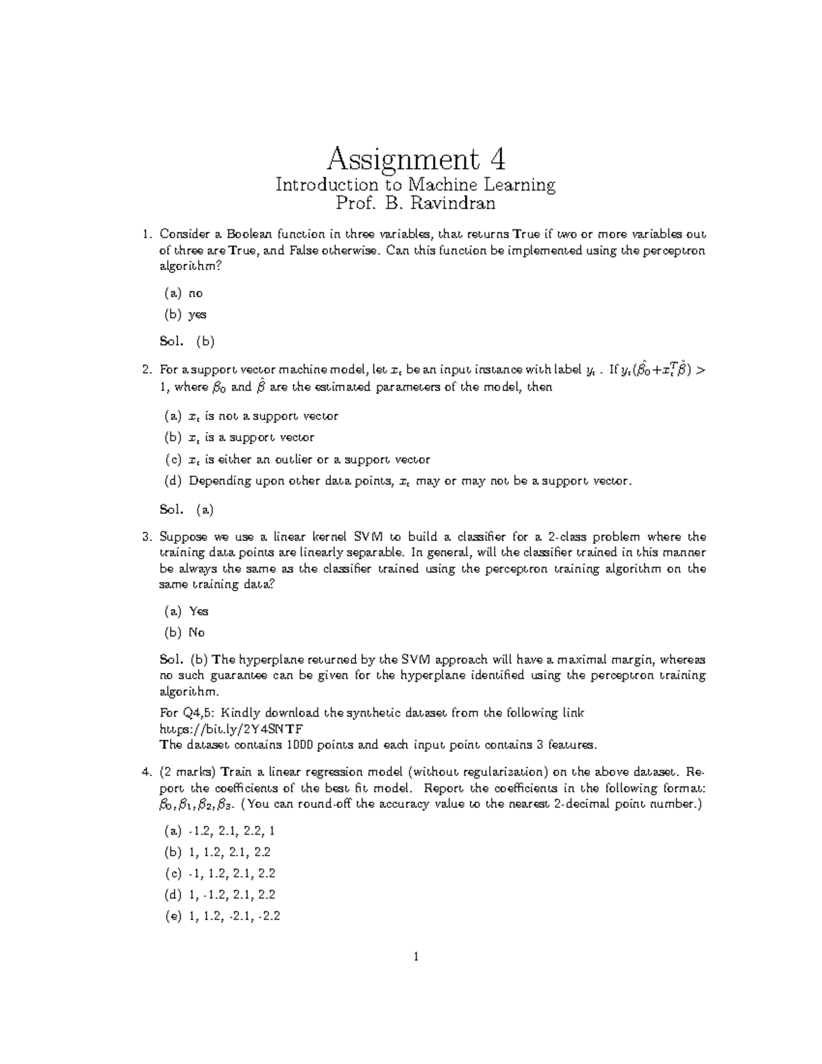 A4 Assignments Assignment 4 Introduction To Machine Learning Prof B Ravindran Consider A
