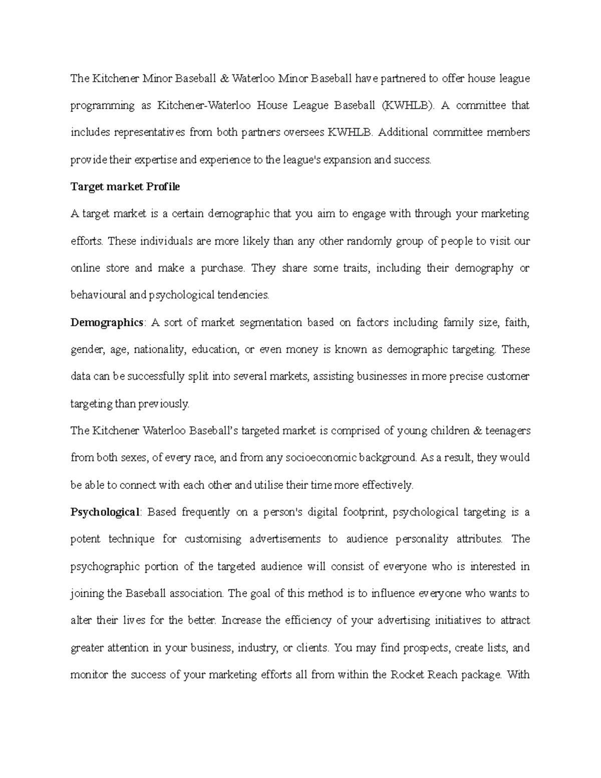 Target Market Documents - The Kitchener Minor Baseball & Waterloo Minor ...