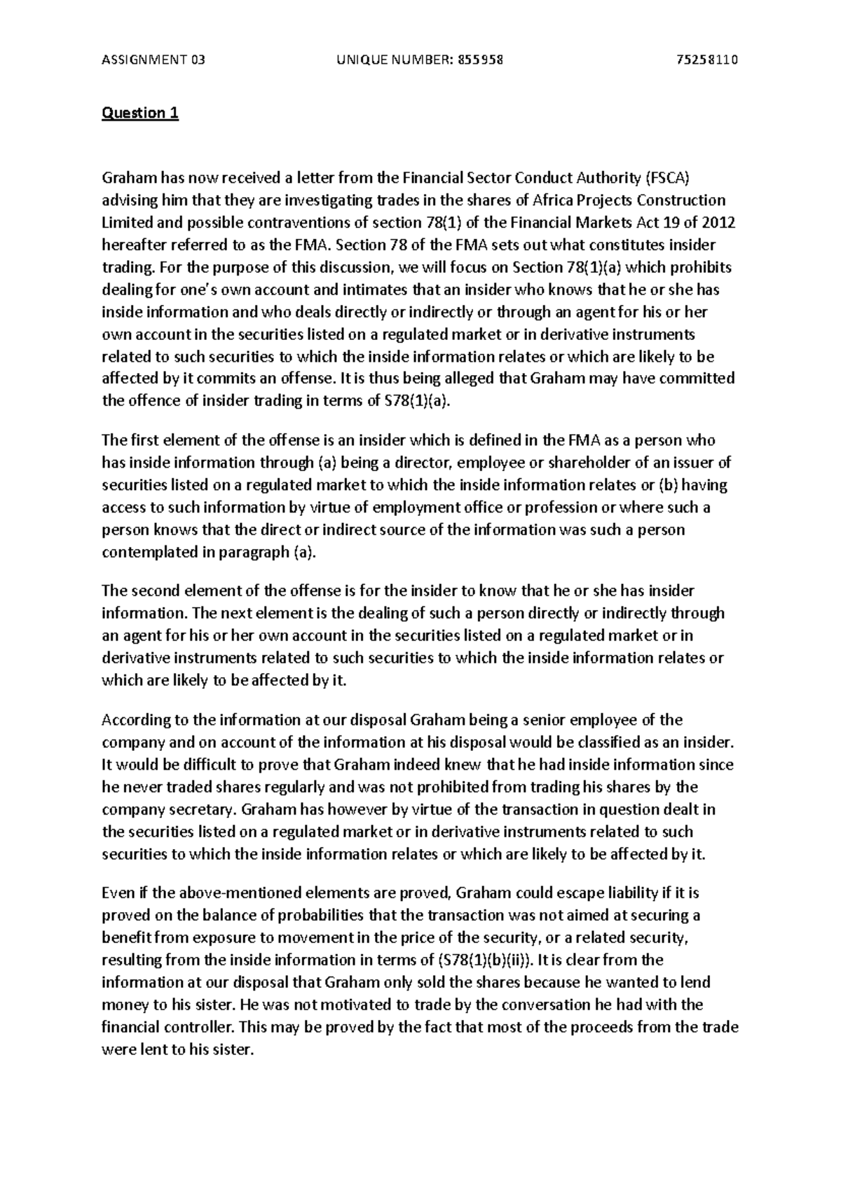 75258110 - 855958 - ASSIGNMENT 02 - Question 1 Graham has now received a letter from the ...