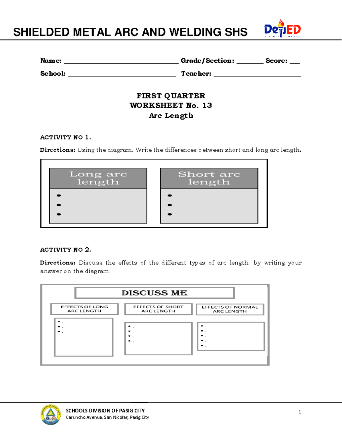 TVL - SMAW 11 - Q1 - DW13 - N/A - 1 SHIELDED METAL ARC AND WELDING SHS ...