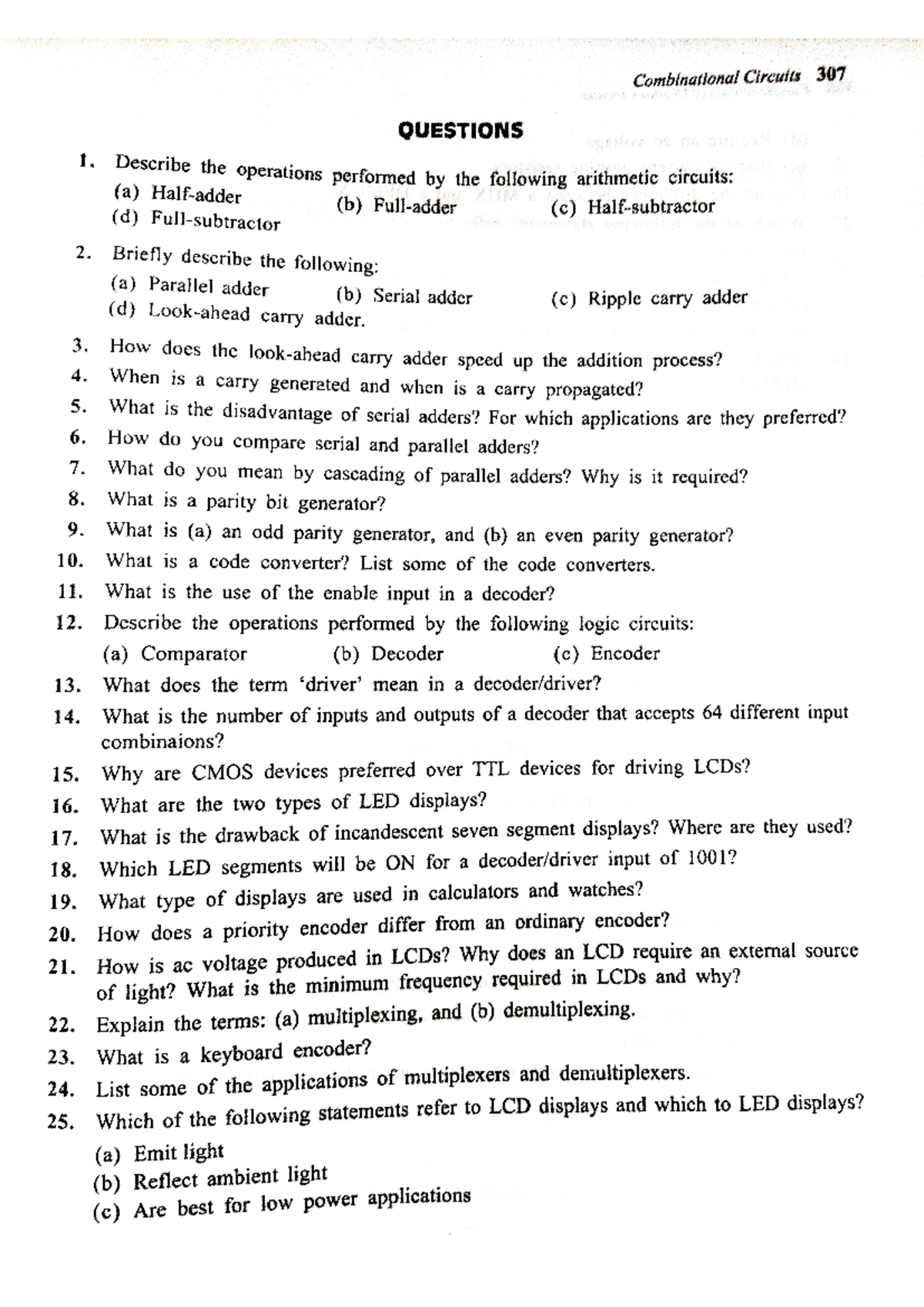 Digital Electronics Important QUES - Combinational Circuits 307 ...