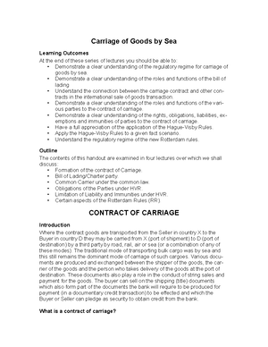 Contract of Carriage - Carriage of Goods by Sea Learning Outcomes At ...