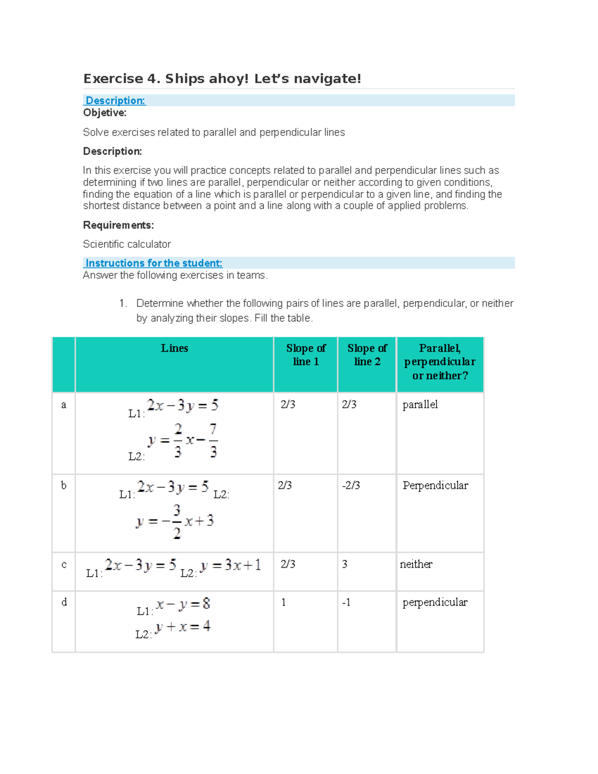 Exercise 4 math complete and okay - Exercise 4. Ships ahoy! Let’s ...