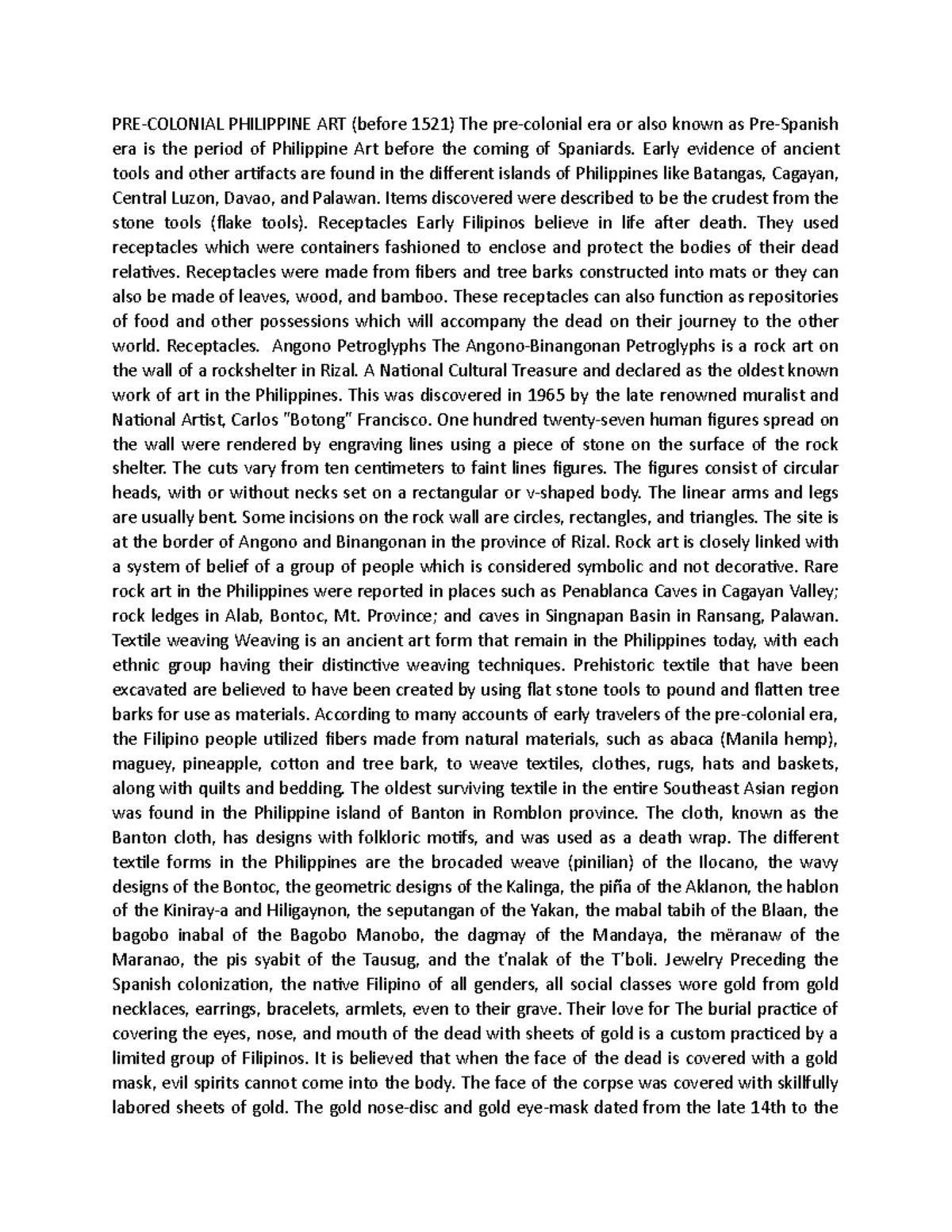 GED 109 Lectures 16 - PRE-COLONIAL PHILIPPINE ART (before 1521) The pre ...