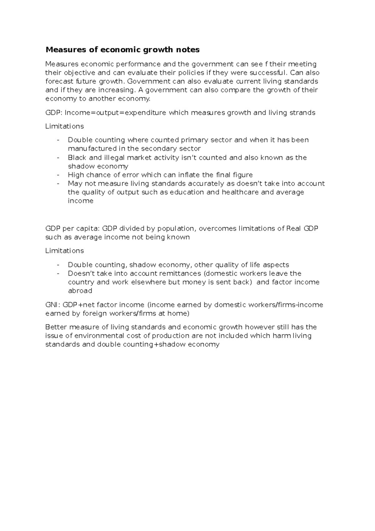 Measuring economic growth notes - Measures of economic growth notes ...