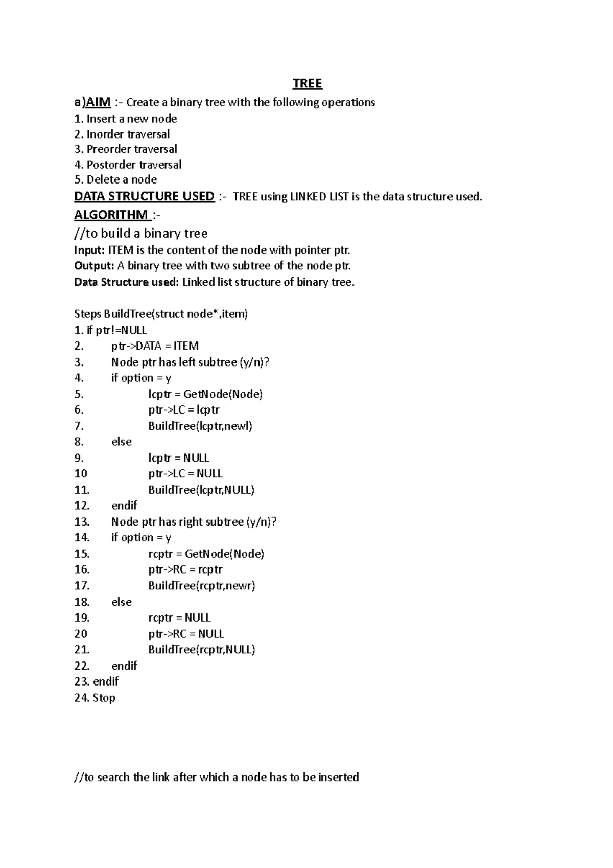 Tree Implementation Tree Aaim Create A Binary Tree With The Following Operations Insert A 8406