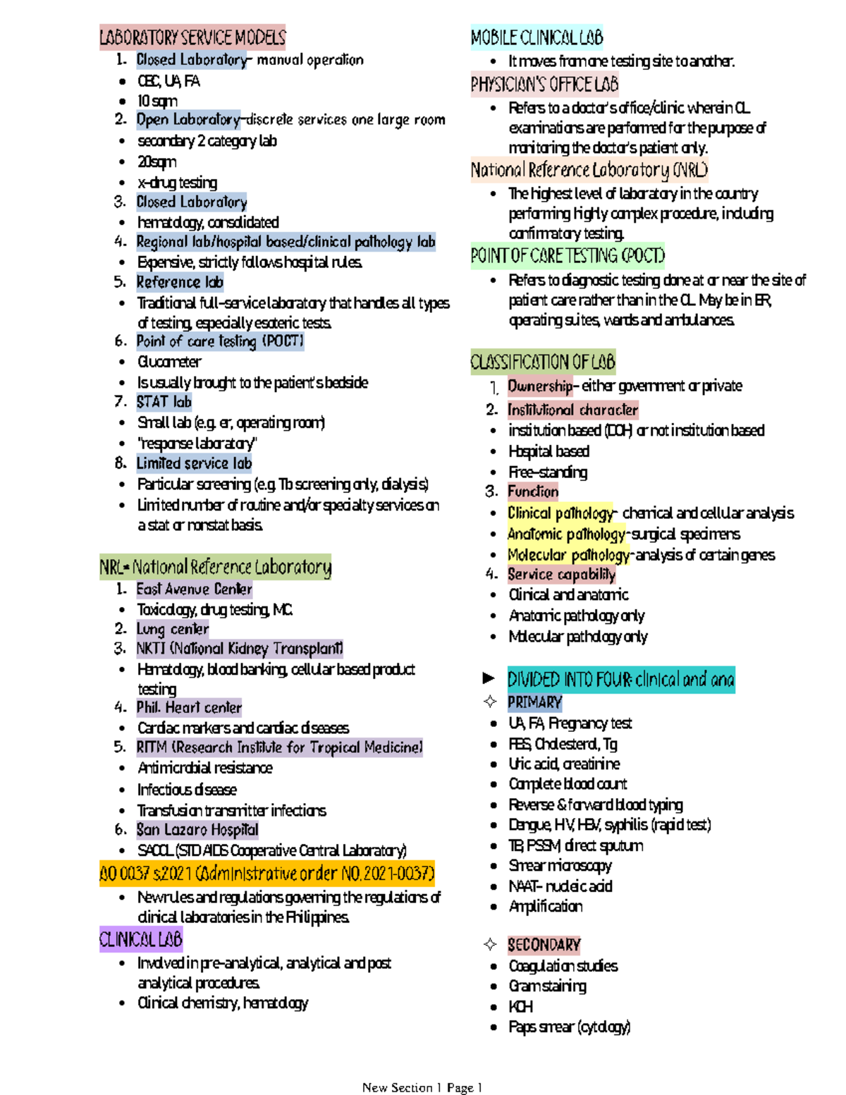 Labman- Midterms - LABORATORY MANAGEMENT NOTES - • CBC, UA, FA 10 sqm ...