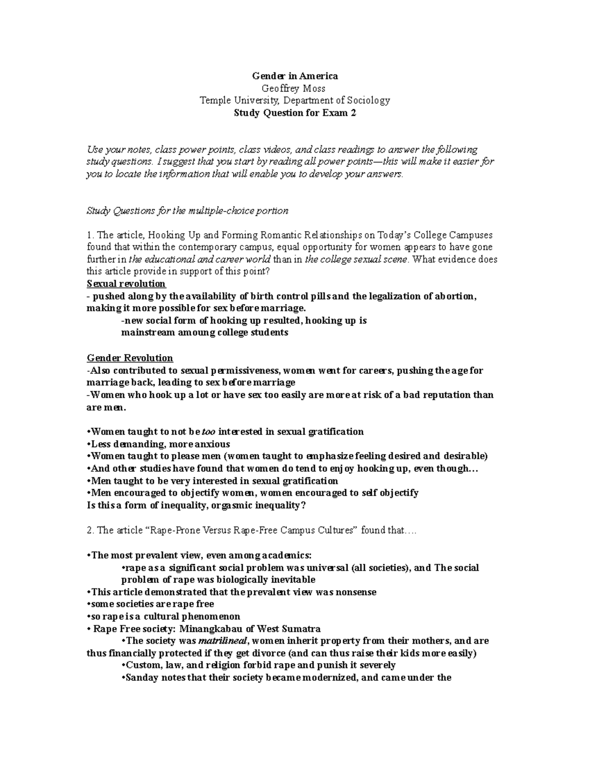 Gender In America Final Study Guide - Gender in America Geoffrey Moss ...