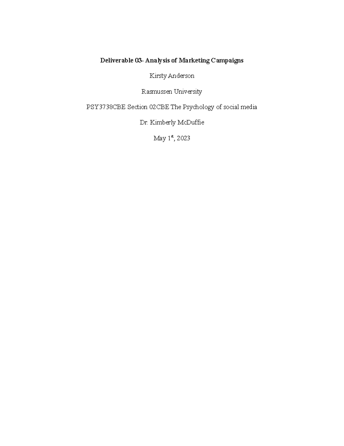 KAnderson Deliverable 3 - Deliverable 03- Analysis of Marketing ...
