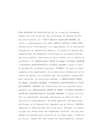 1. ACTA DE Requerimiento Subasta Voluntaria - ACTA DE REQUERIMIENTO. En ...