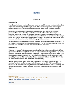 Homework Week 8 - Week 8 HW - ISYE 6501 Homework 8 Question 11. Using ...