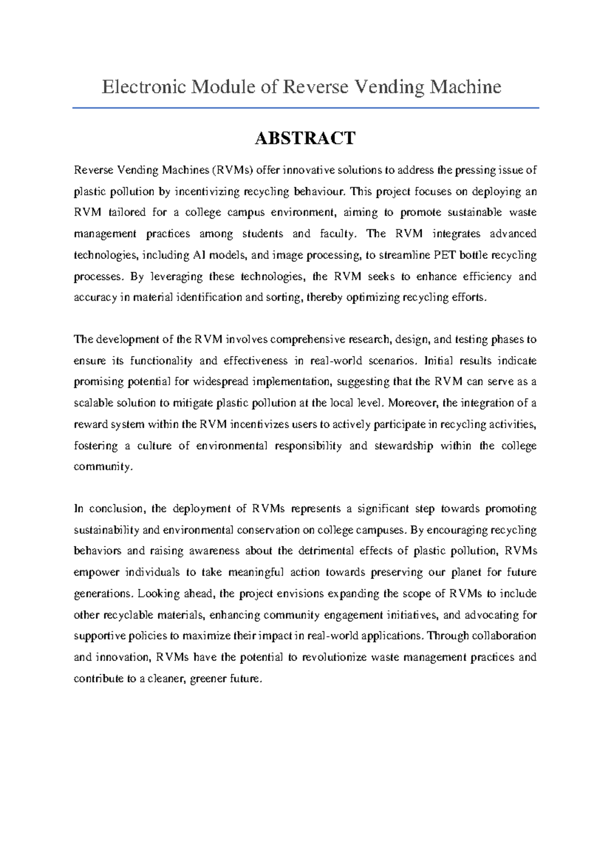 Abstract - Electronic Module of Reverse Vending Machine ABSTRACT ...
