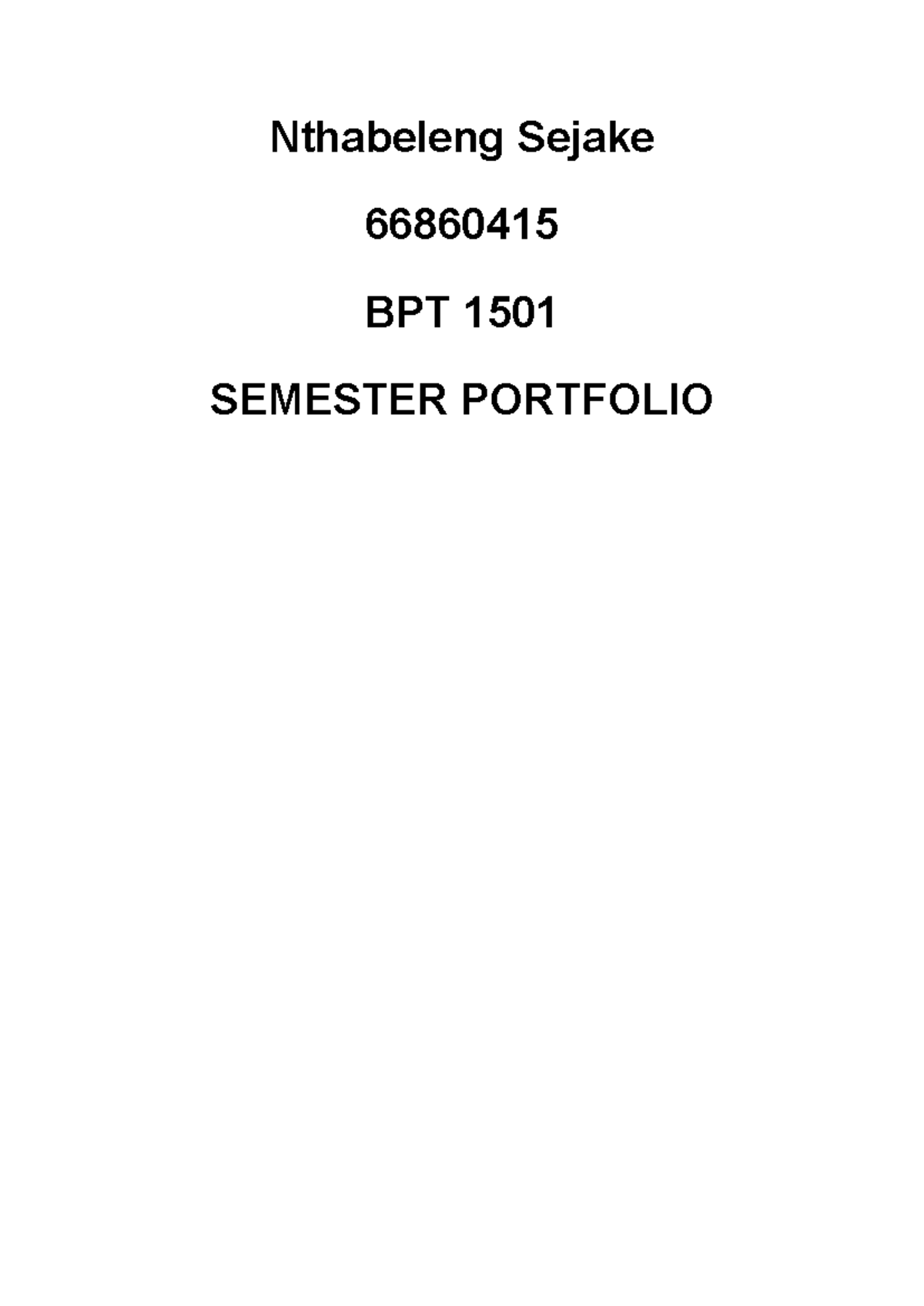 Body of portfolio of work- full proof answers - Nthabeleng Sejake ...