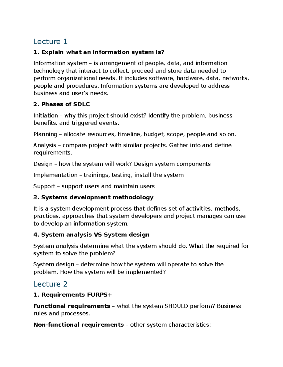 Questions ICT 284 - usefull for exam preparation - Lecture 1 1. Explain ...