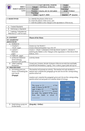 DLP - Science 5 - PT Diana - Detailed Lesson Plan in Science 5 Time ...