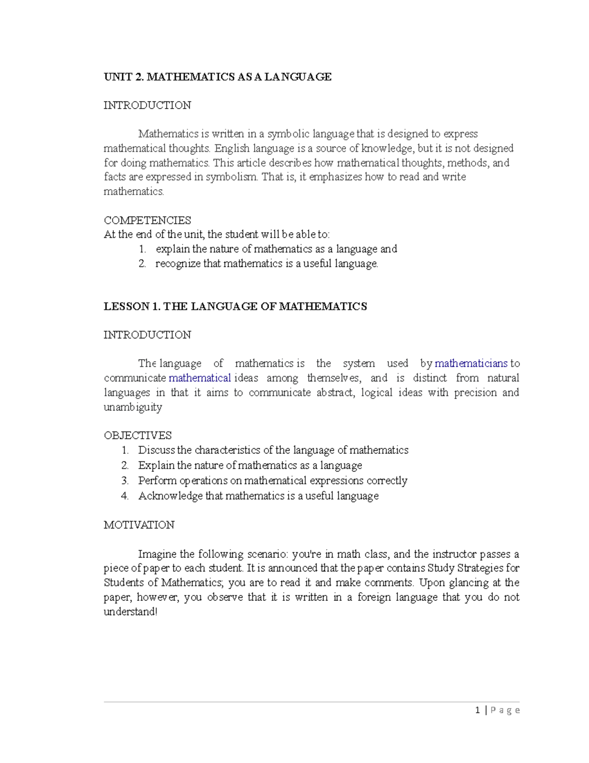 UNIT-2.- MATHEMATICS IN MODERN WORLD (Mathematics-as-a-Language) - UNIT ...