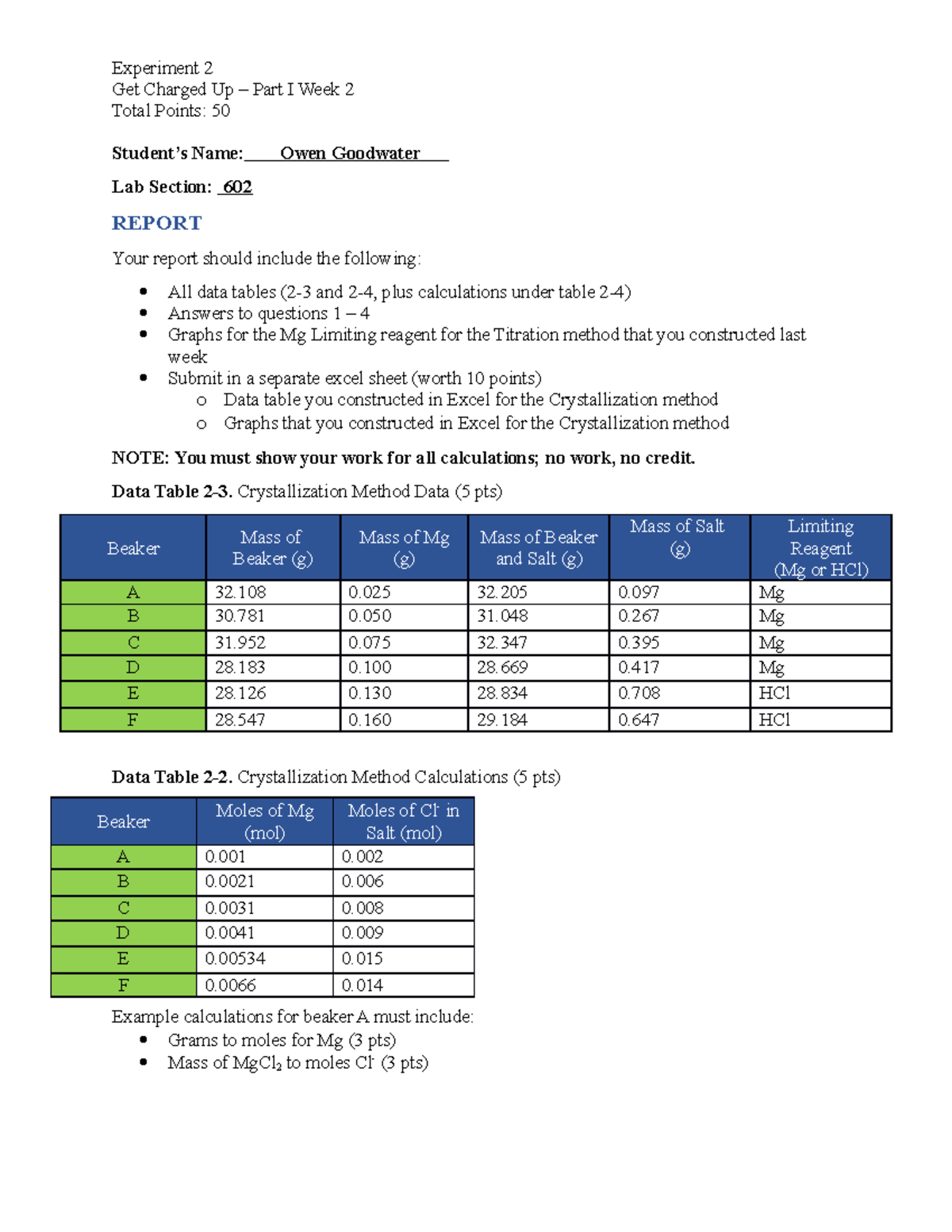 Exp. 2 - Get Charged Up Part 1 - week 2 - Experiment 2 Get Charged Up ...