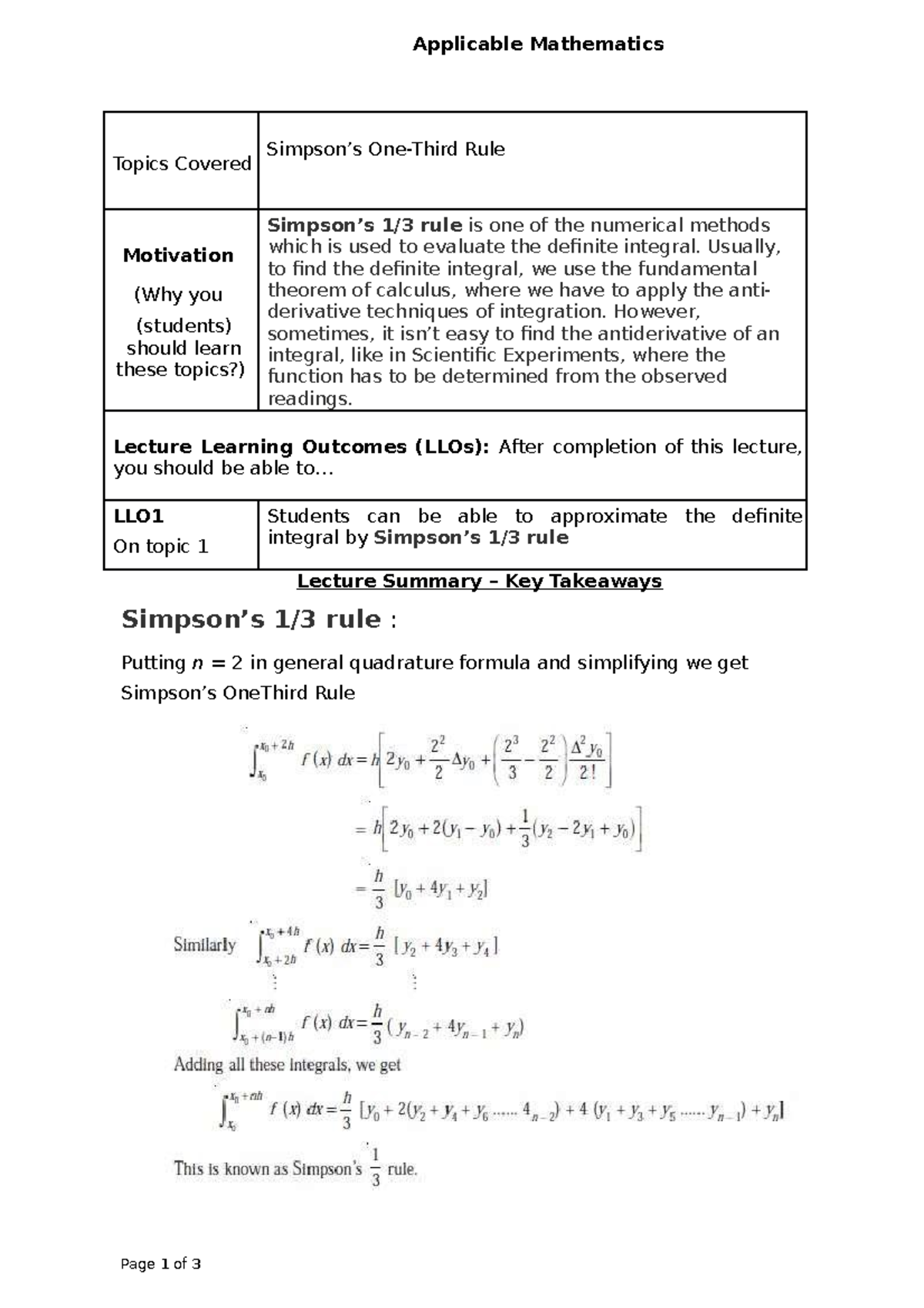 Simpson’s One-Third Rule - Applicable Mathematics Topics Covered ...