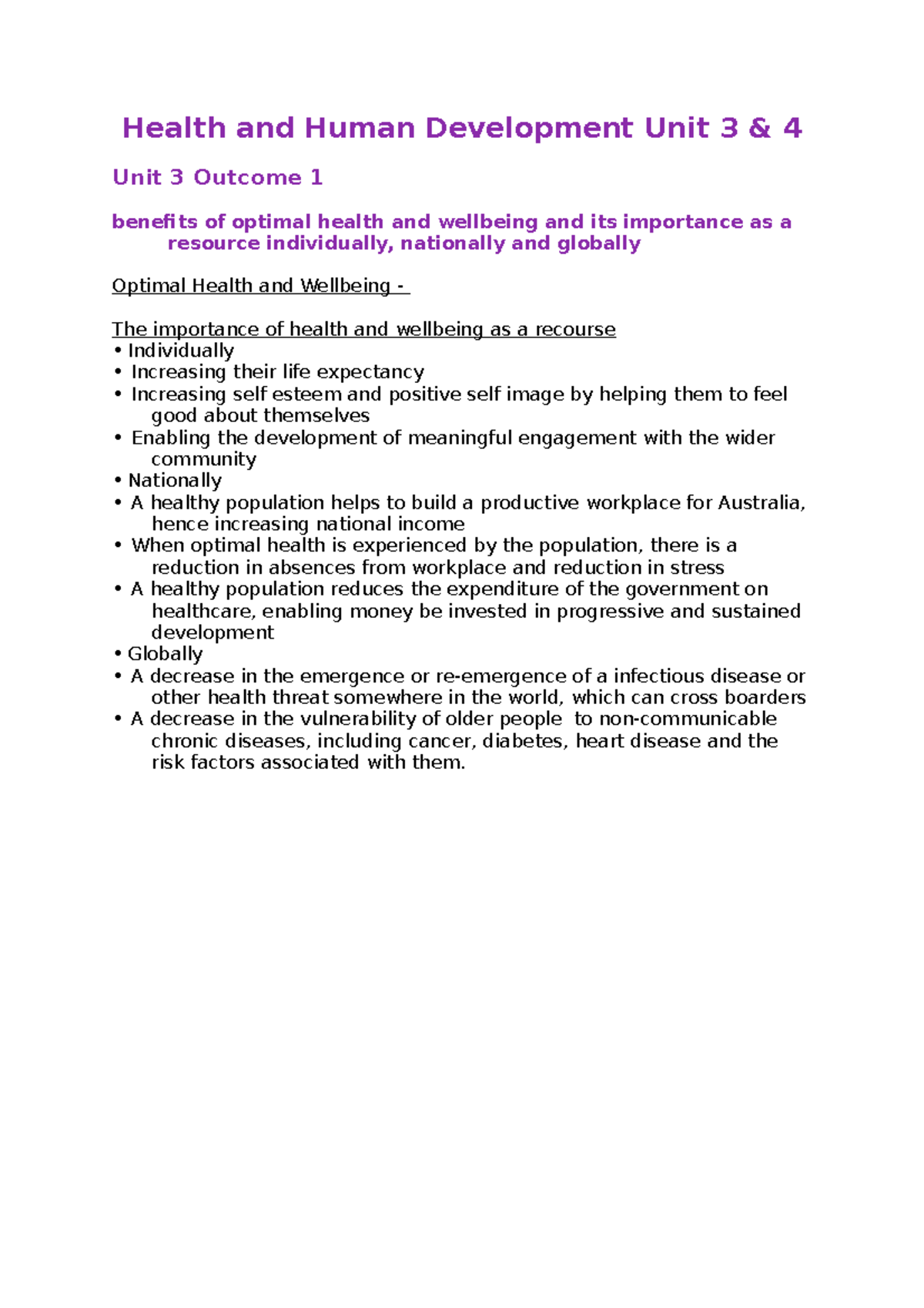 Health and Human Development Unit 3 DOT Point 2 - Health and Human ...