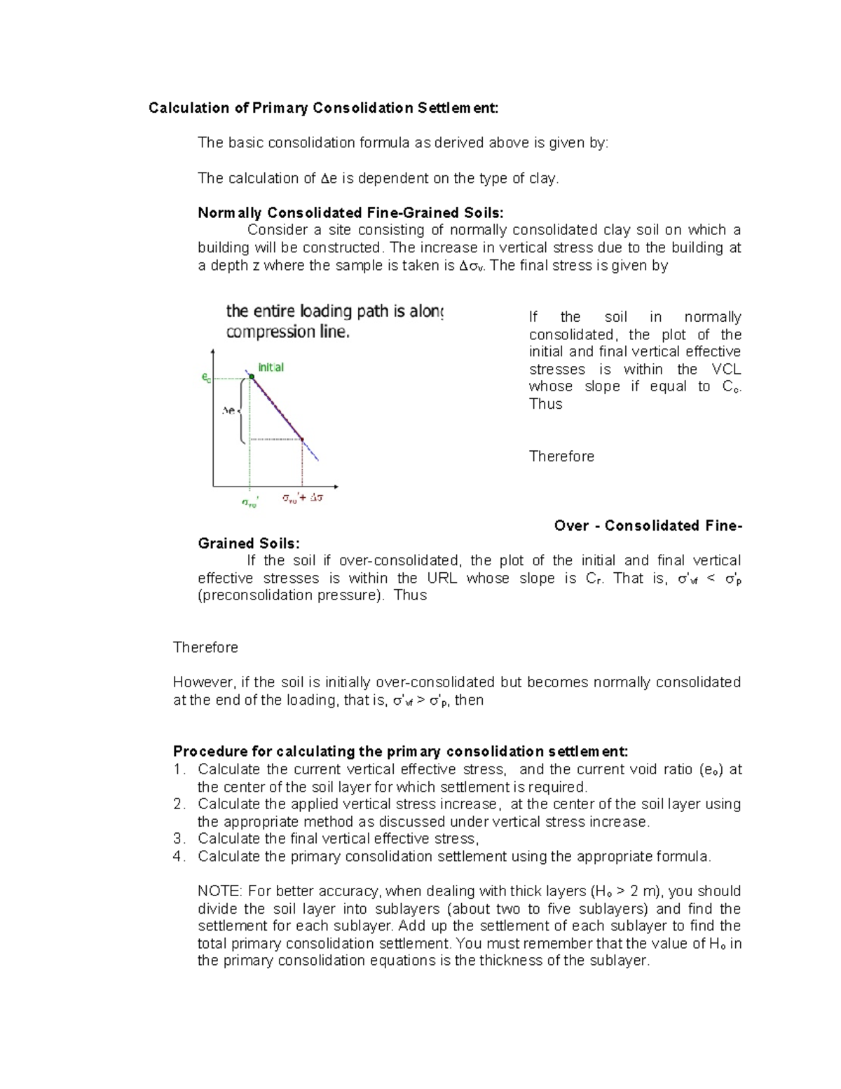 Calculation of Primary Consolidation Settlement - Normally Consolidated ...