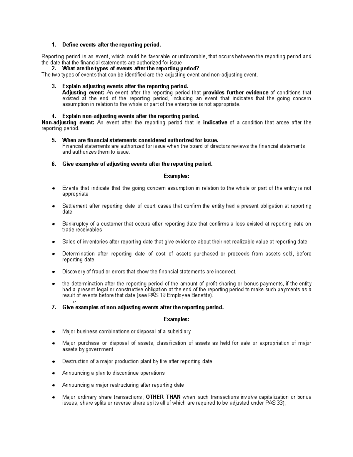 7 PAS 10 Events after the Reporting Period - 1. Define events after the ...