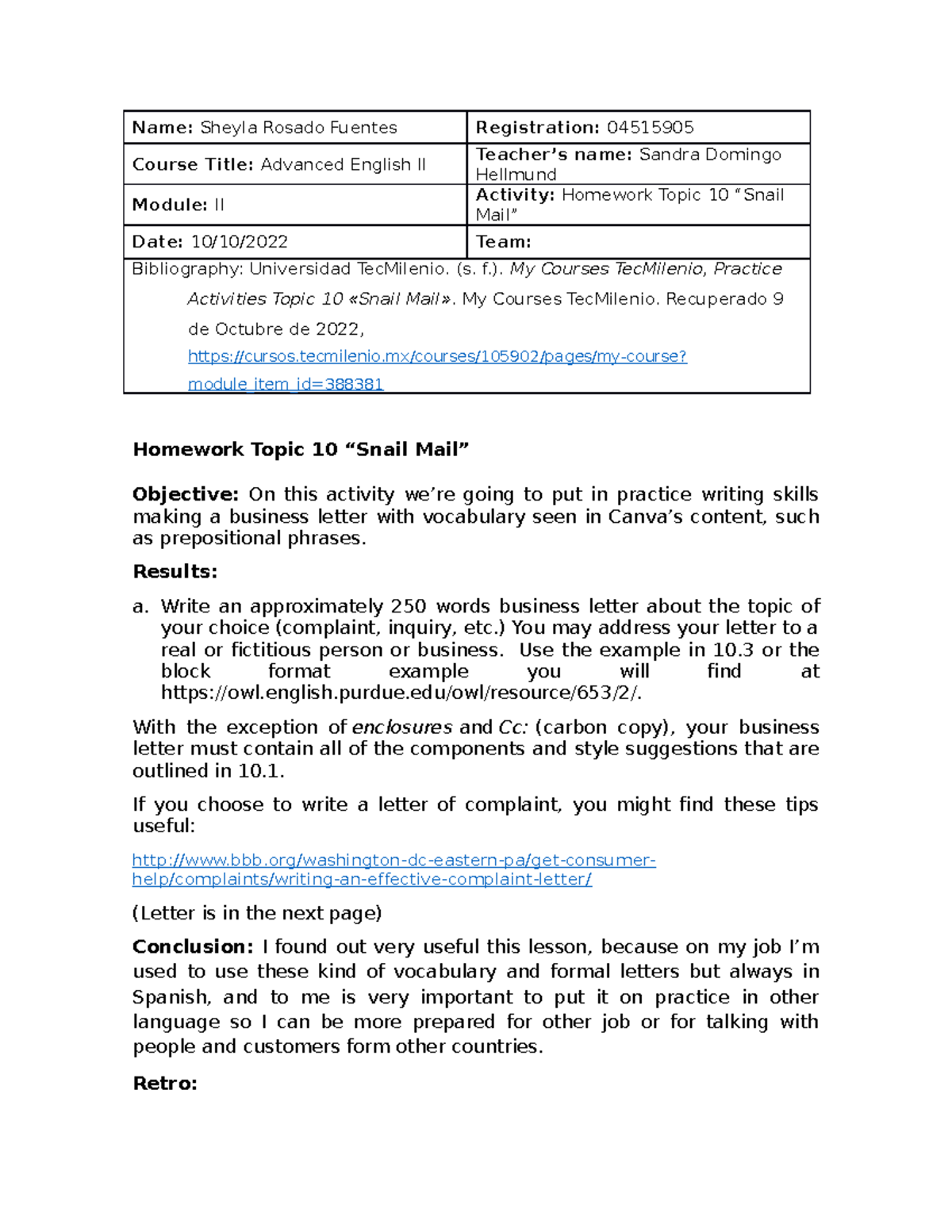 Homework Topic 10 (Snail Mail) - Name: Sheyla Rosado Fuentes ...