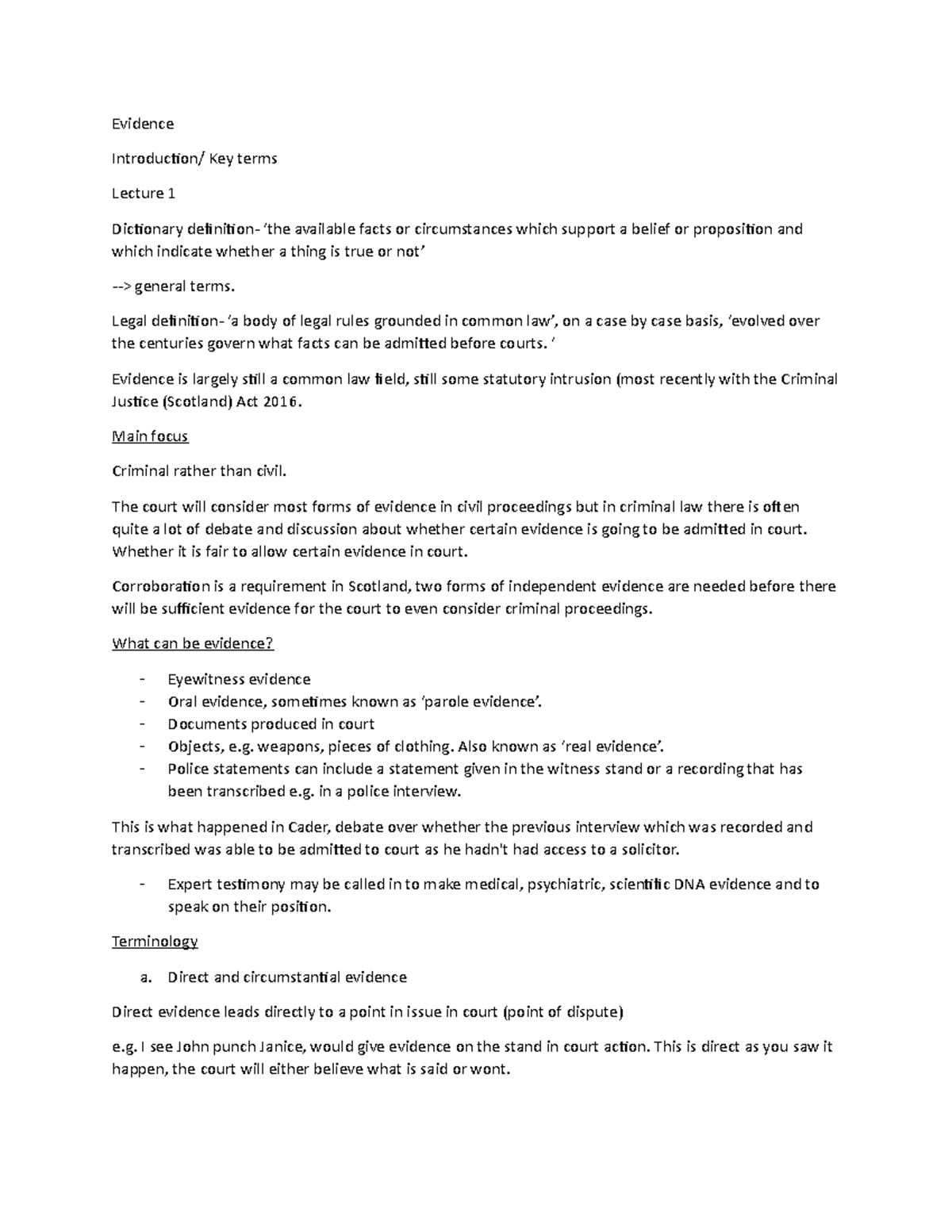Handout 1- Intro & Key Terms - Evidence Introduction/ Key terms Lecture ...