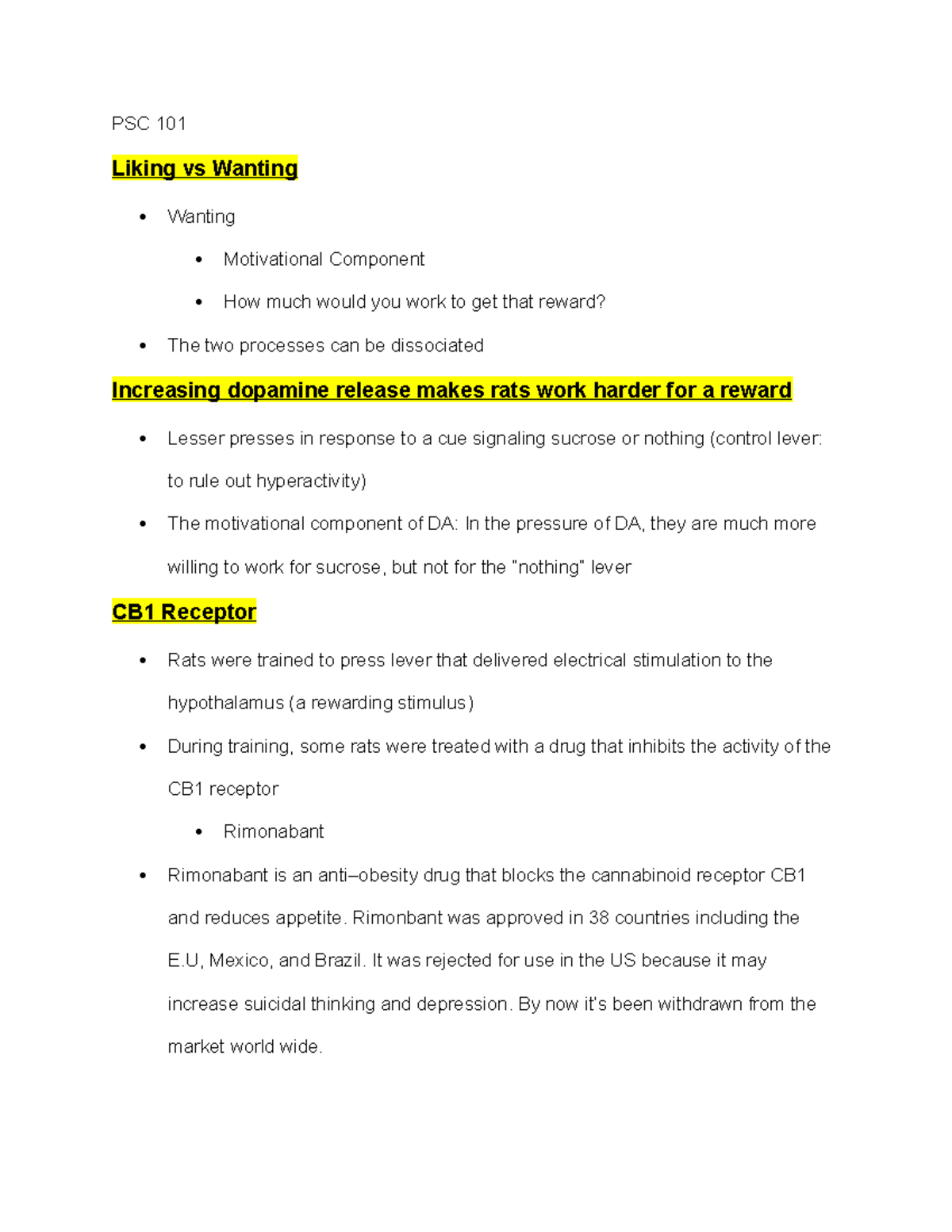 PSC 101 Day10 - CB1 Receptor - PSC 101 Liking vs Wanting Wanting ...
