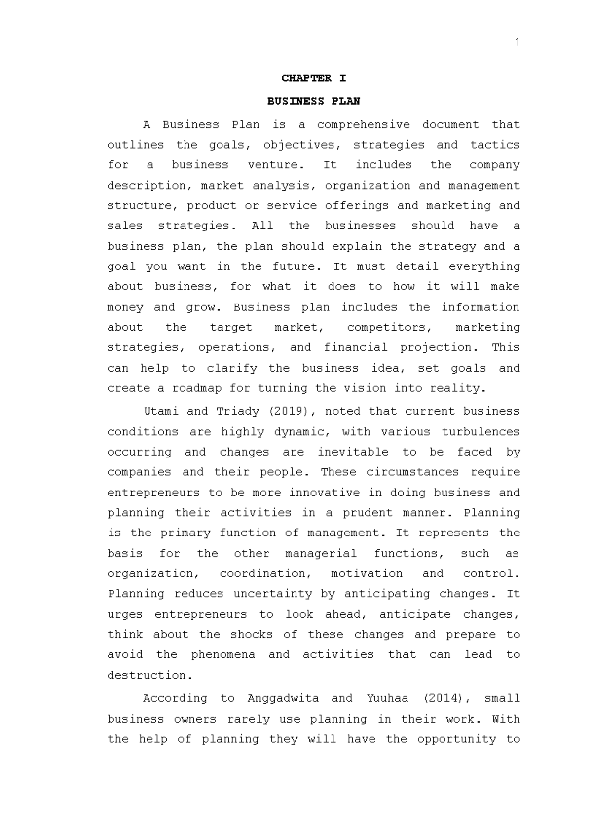 Chapter I 9 business plan 1 Final Draft - CHAPTER I BUSINESS PLAN A ...