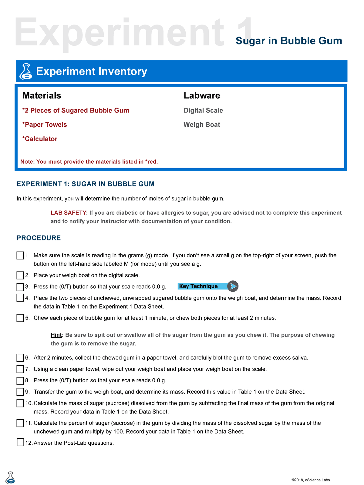 Exp9 - exp 9 - Experiment 1Sugar in Bubble Gum Experiment Inventory ...