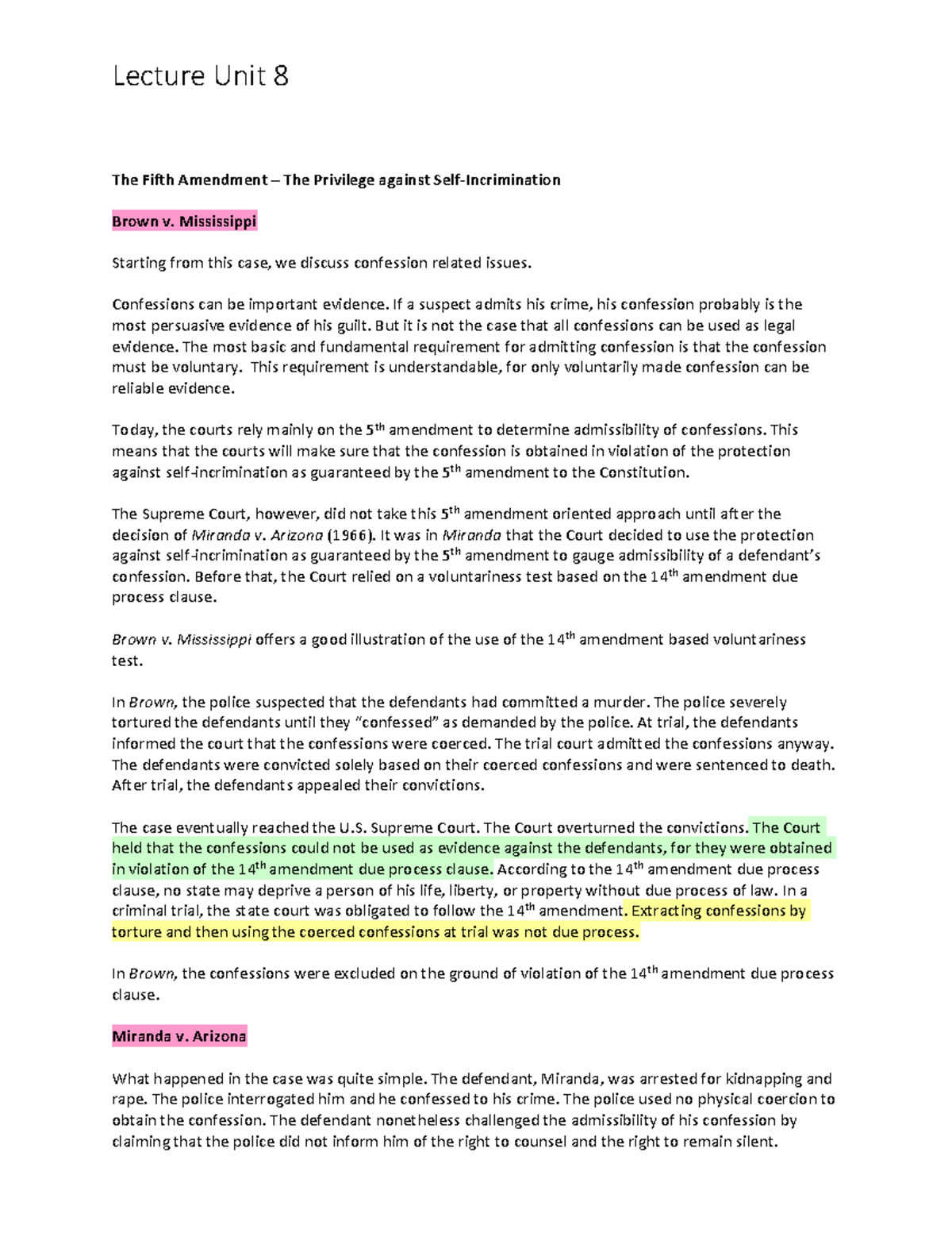 The Fifth Amendment - Lecture notes 8 - POL 305 - John Jay - Studocu