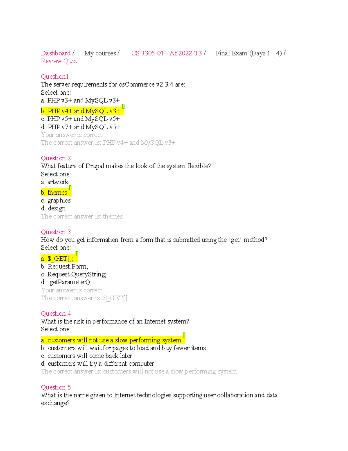 Proctor final exam - cs 3305 - Dashboard / My courses / CS 3305-01 ...