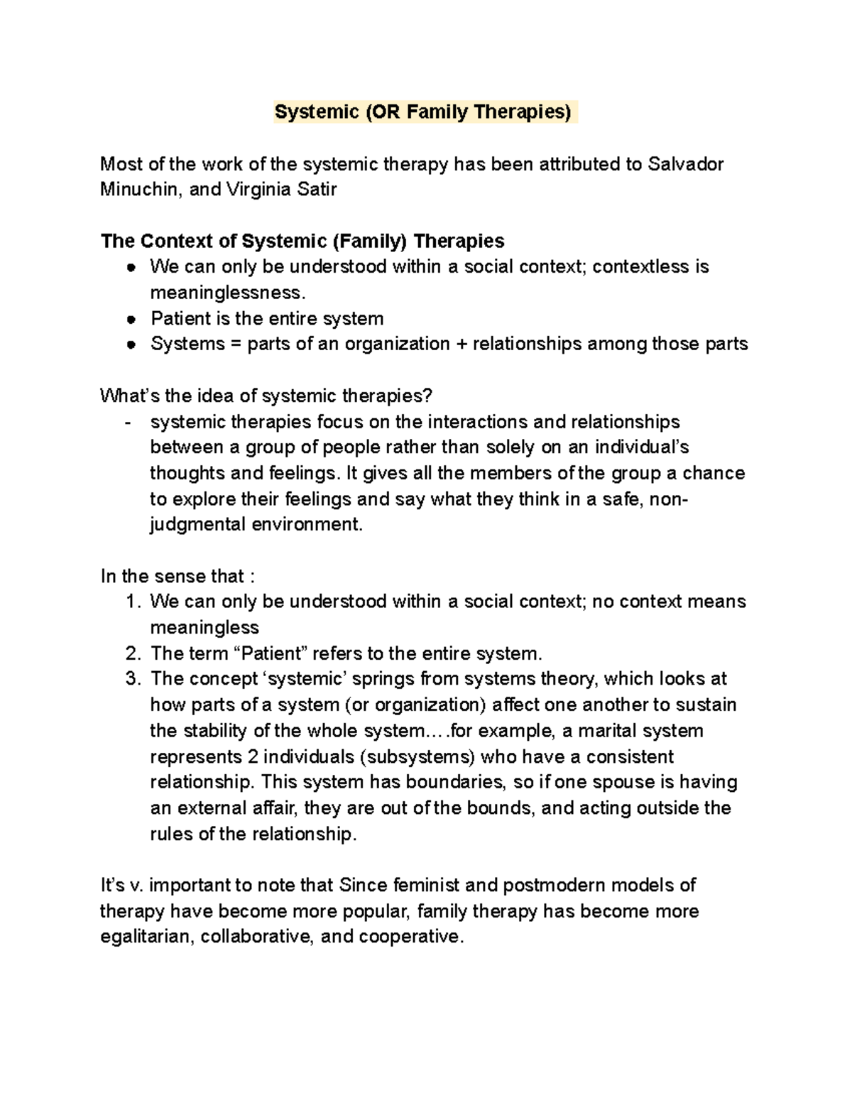 Systemic Therapies - Systemic (OR Family Therapies) Most of the work of ...