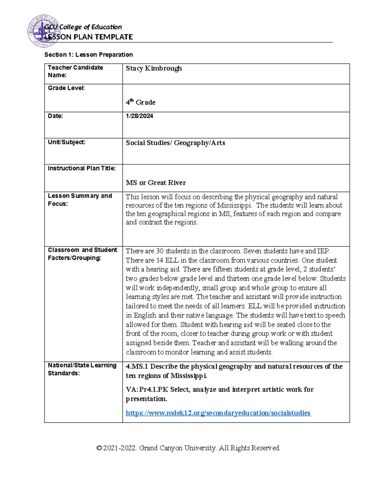 MS History Week 4 - Course work - LESSON PLAN TEMPLATE Section 1 ...