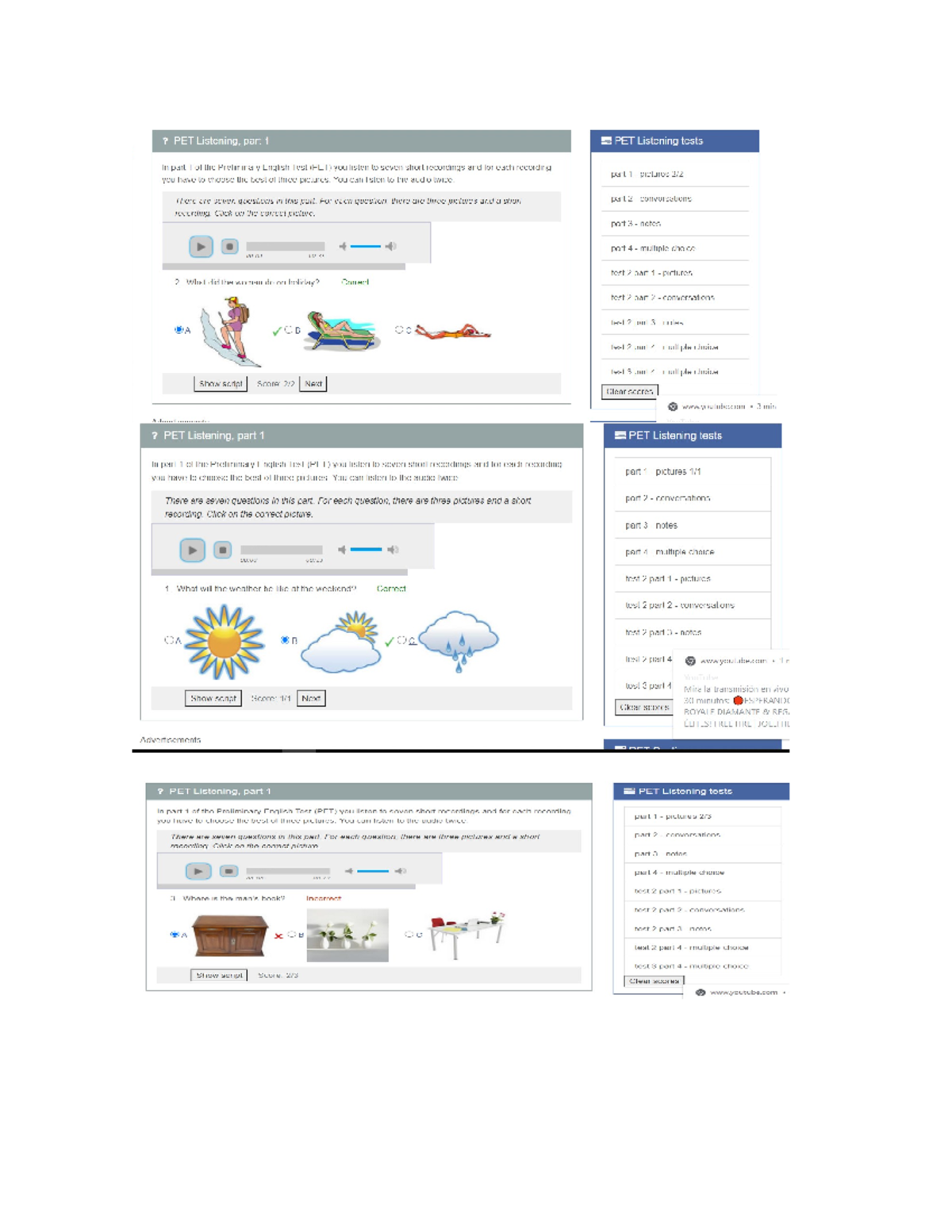 Screen listeting - Ejercicios de listening - ? PET Listening, part 1 ...