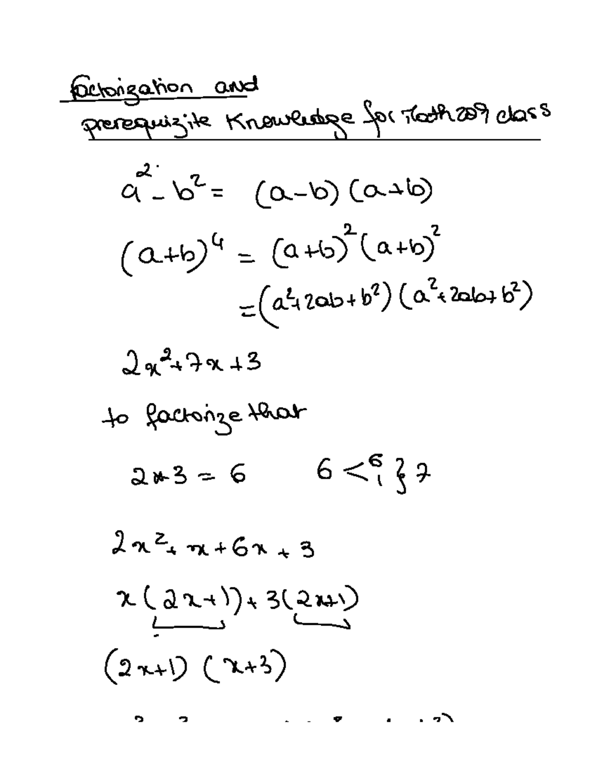 Prerequisite Knowledge Before Starting Math 209 Notes Factorization And Prerequisite Knowledge
