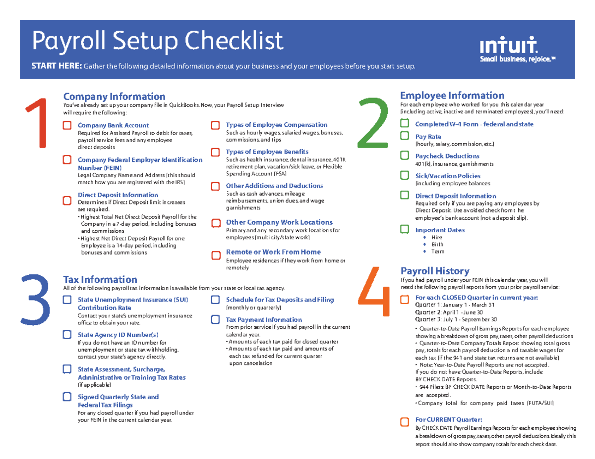Payroll Setup Checklist - Payroll Setup Checklist START HERE: Gather ...