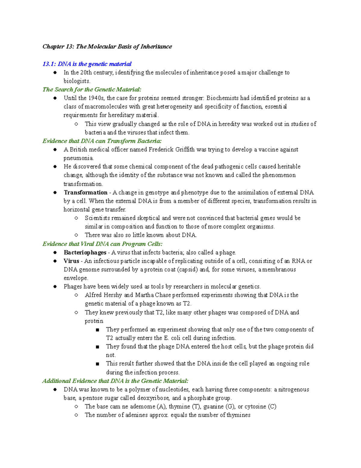 Chapter 13 The Molecular Basis of Inheritance - Chapter 13: The ...
