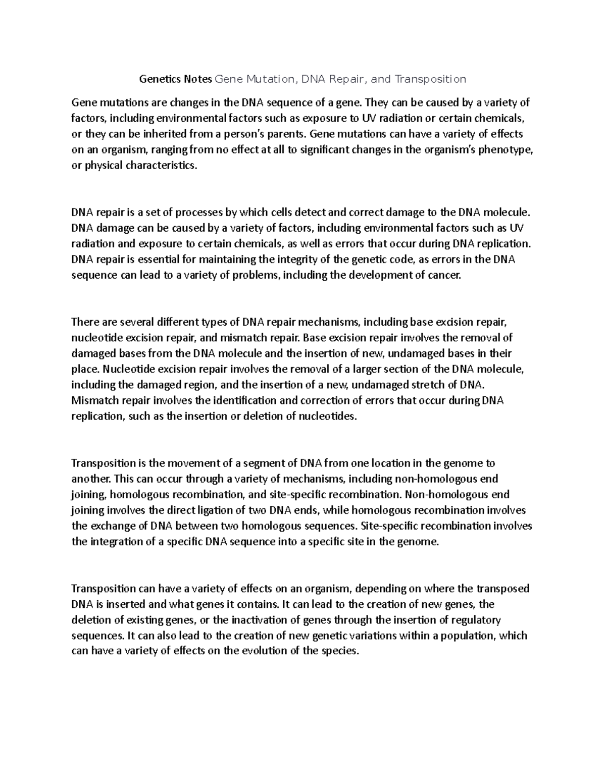 Genetics Notes Gene Mutation - They can be caused by a variety of ...