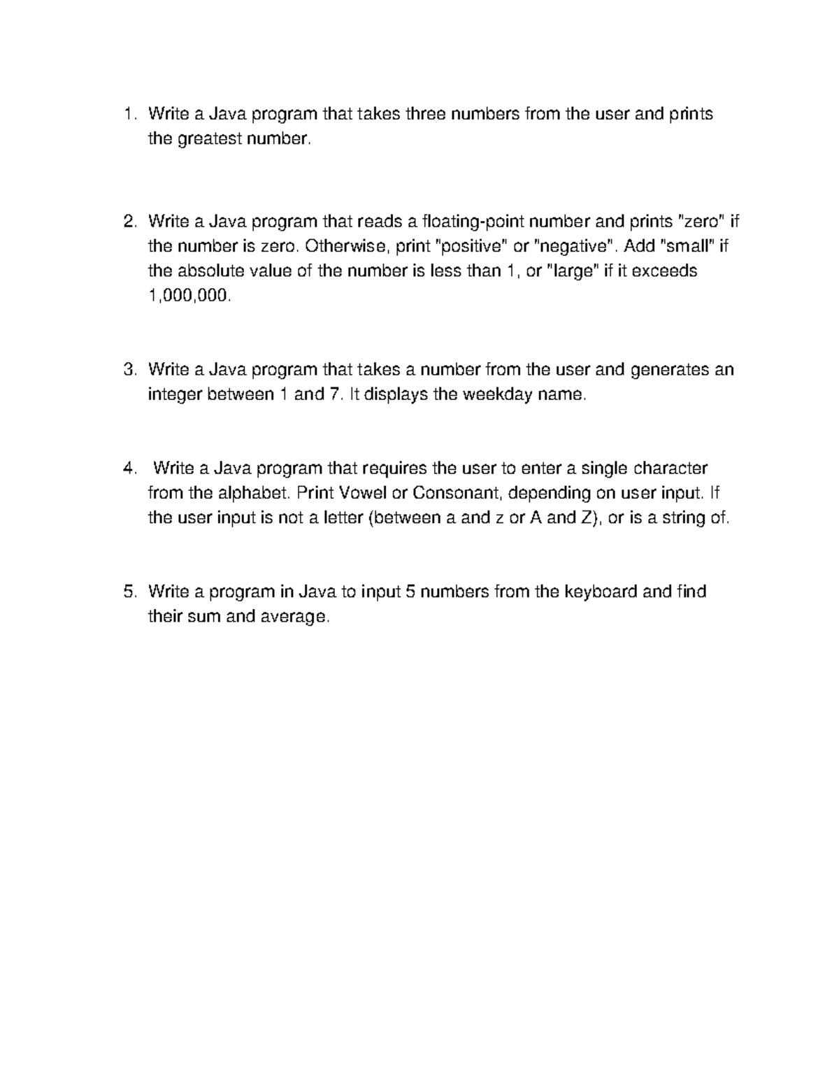 PPA115 Question - Write a Java program that takes three numbers from the user and prints the ...
