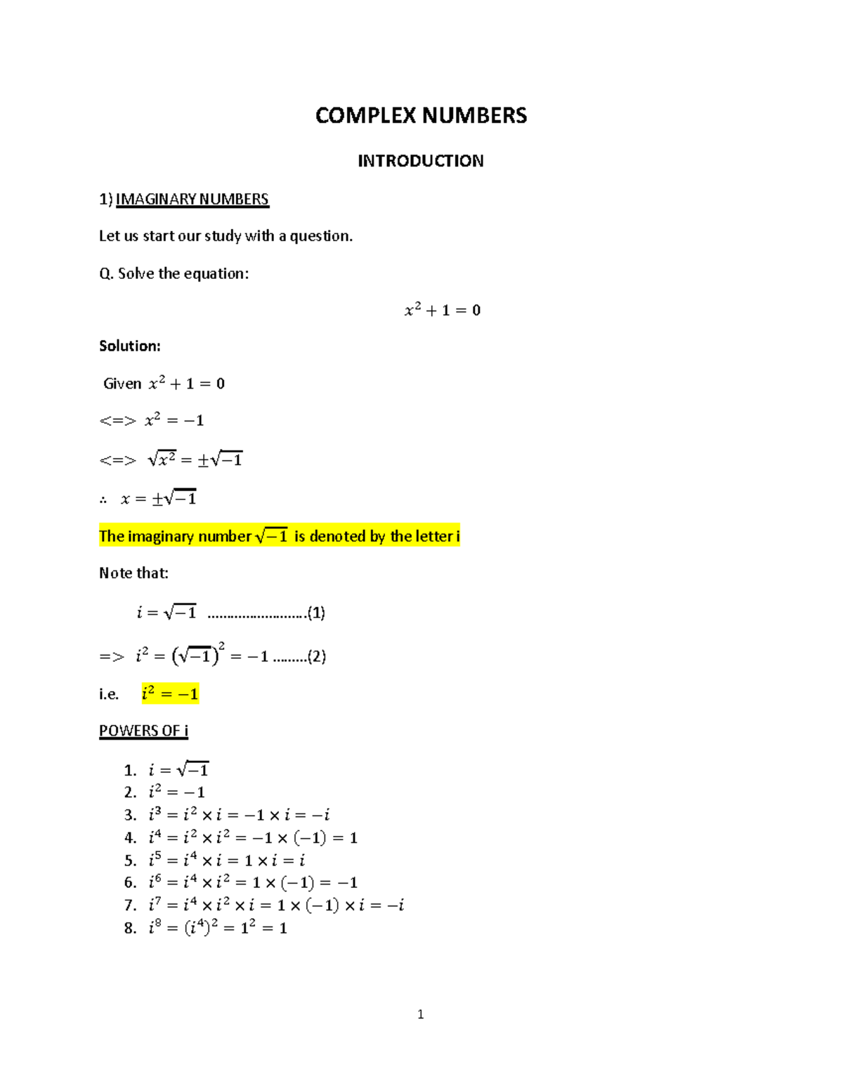 Complex Numbers for MA110 in the year 2020 (Repaired) - COMPLEX NUMBERS ...