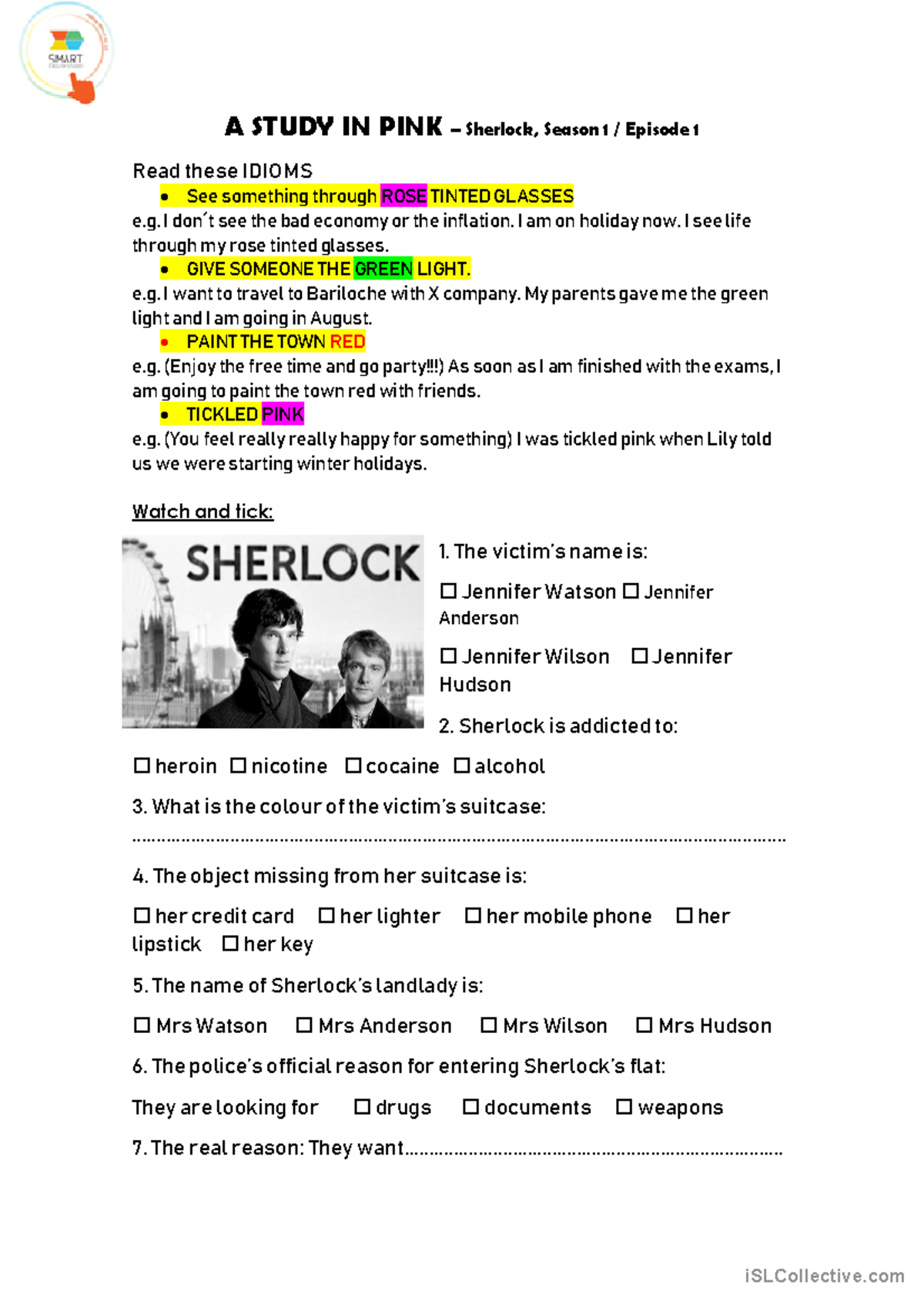 Sherlock Holmes BBC series - A STUDY IN PINK – Sherlock, Season 1 ...