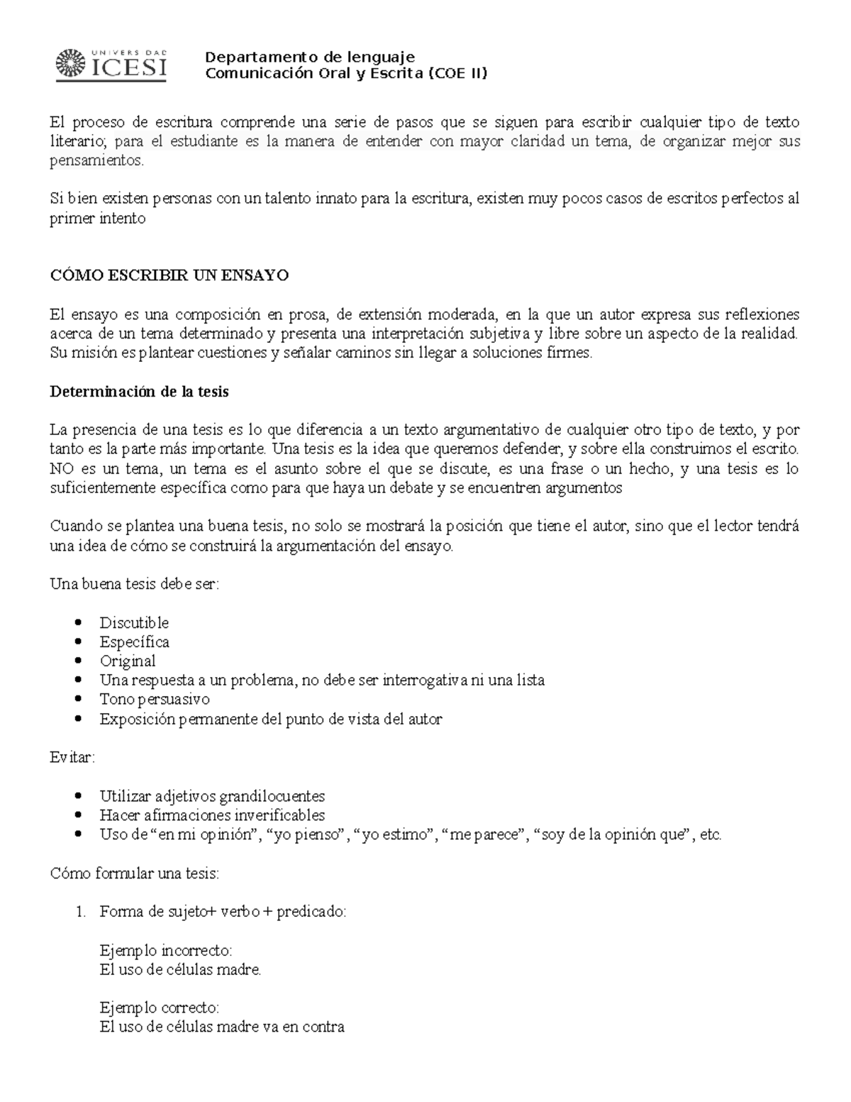 Taller DE Escritura - apuntes sobre el ensayo y cómo redactarlo - El ...