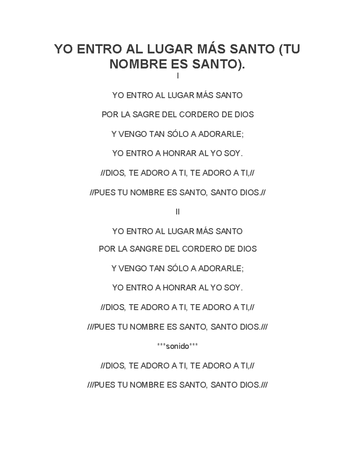 CORO YO Entro AL Lugar MÁS Santo - YO ENTRO AL LUGAR MÁS SANTO (TU ...