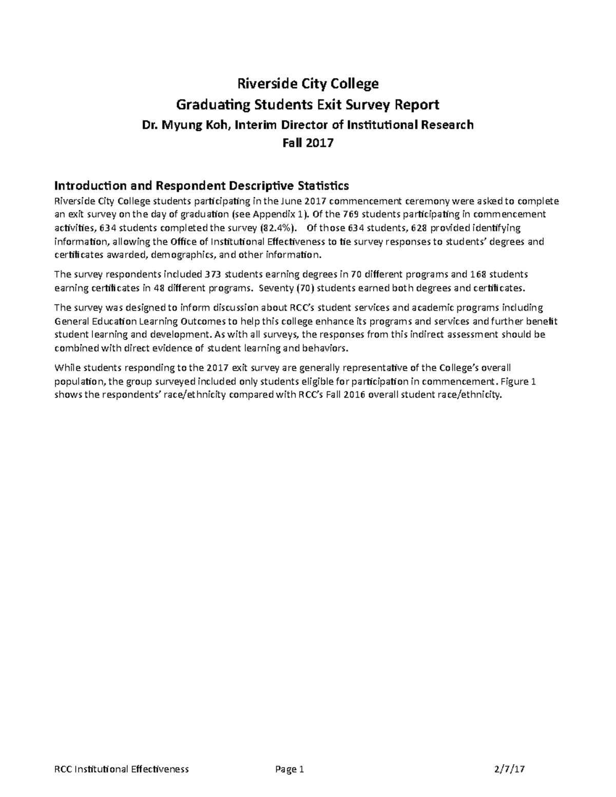 IIC2 Student Exit Survey-2017 - Riverside City College Graduating ...