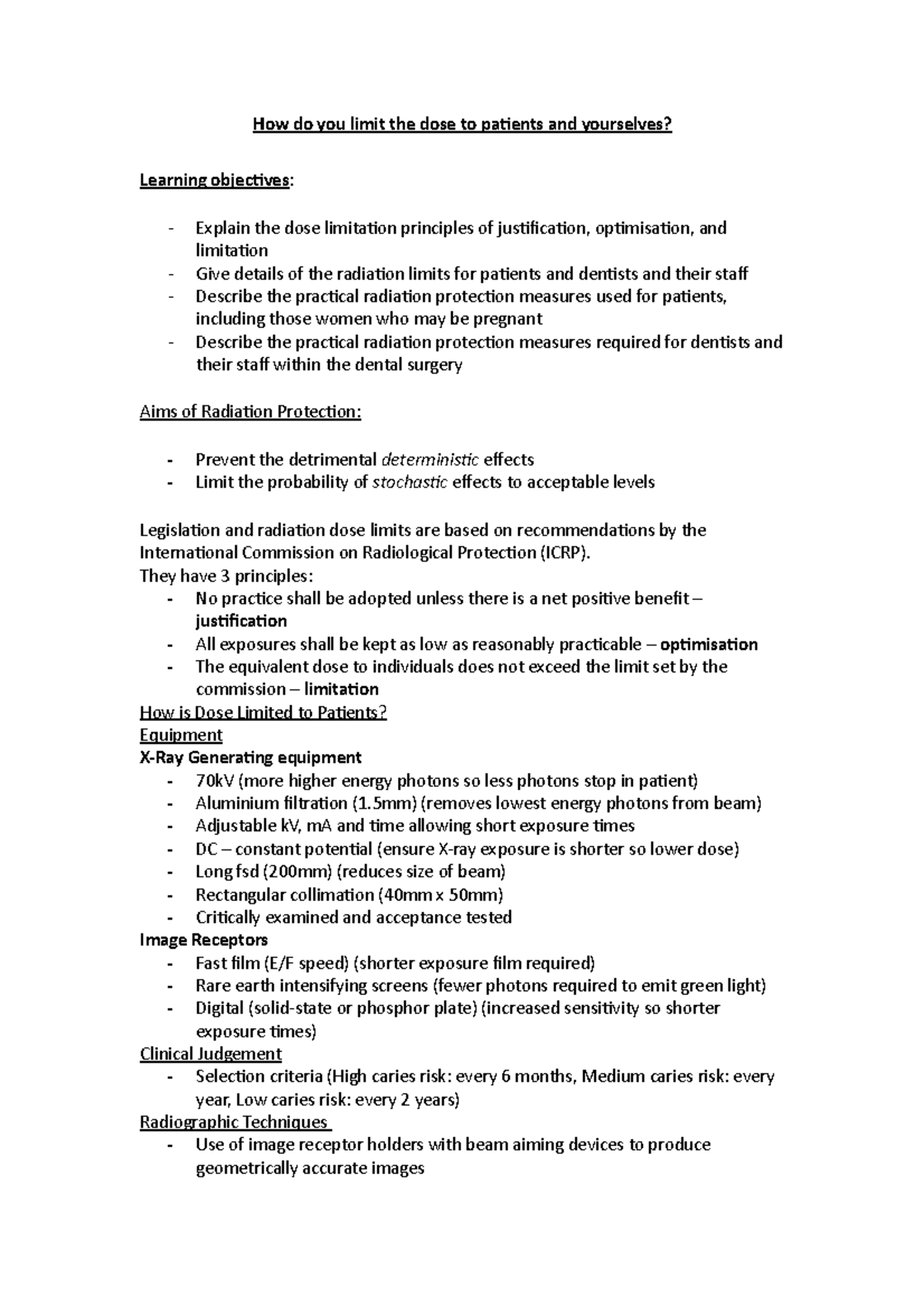 Module 6 - Lecture notes 6 - How do you limit the dose to patients and ...