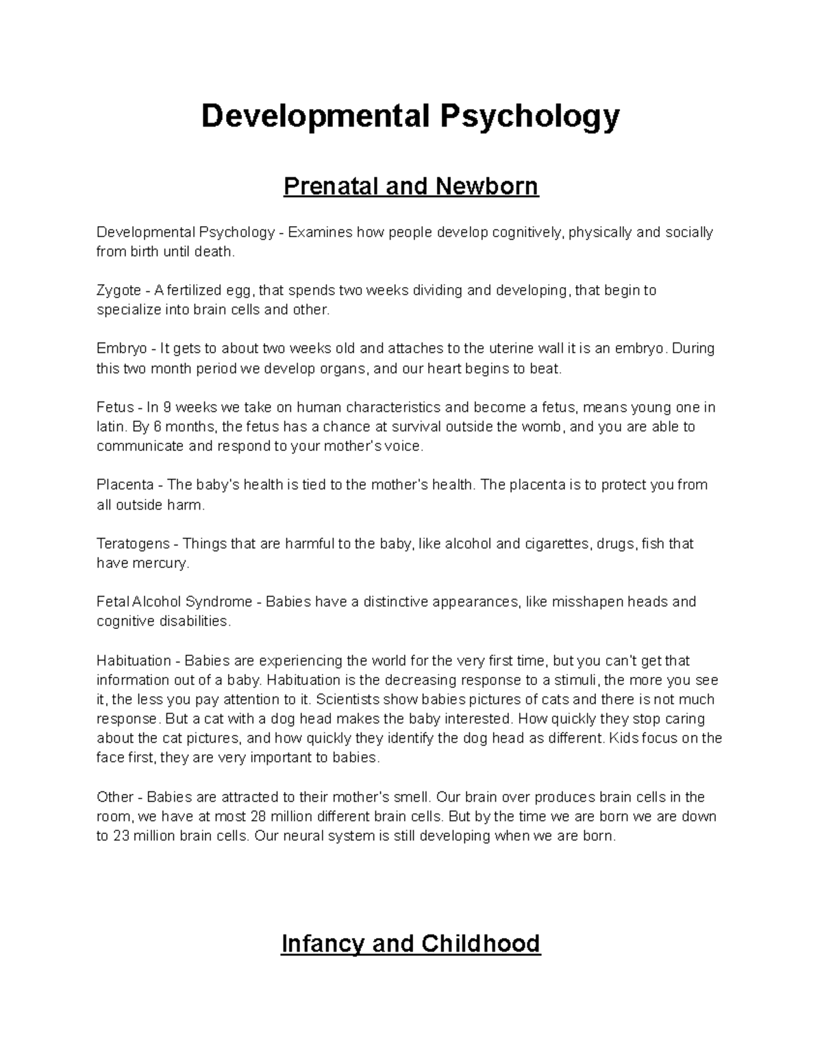 10 Developmental Psychology, notes 10 - Developmental Psychology ...